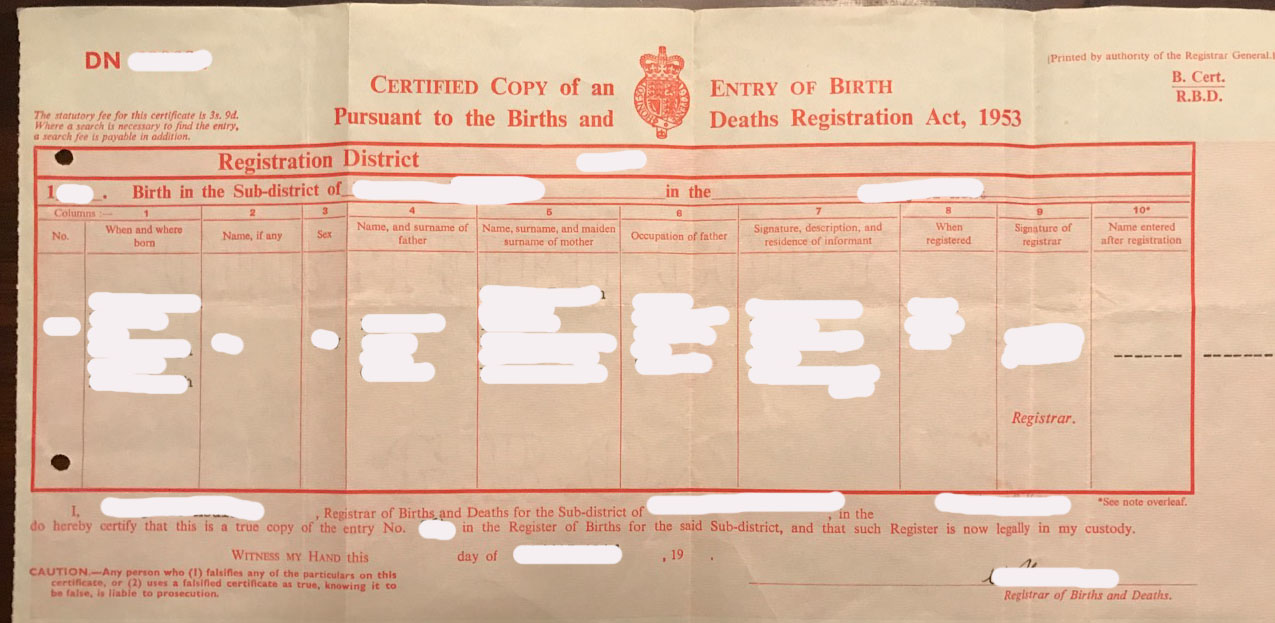 Certified Copy of an Entry of Birth GB - Beglaubigte Übersetzungen