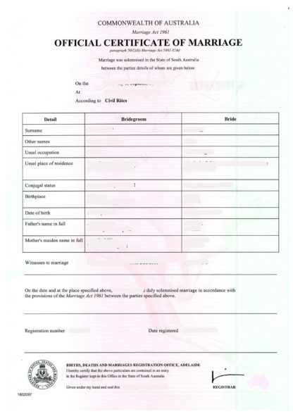 Marriage Certificate Australia - Beglaubigte Übersetzungen