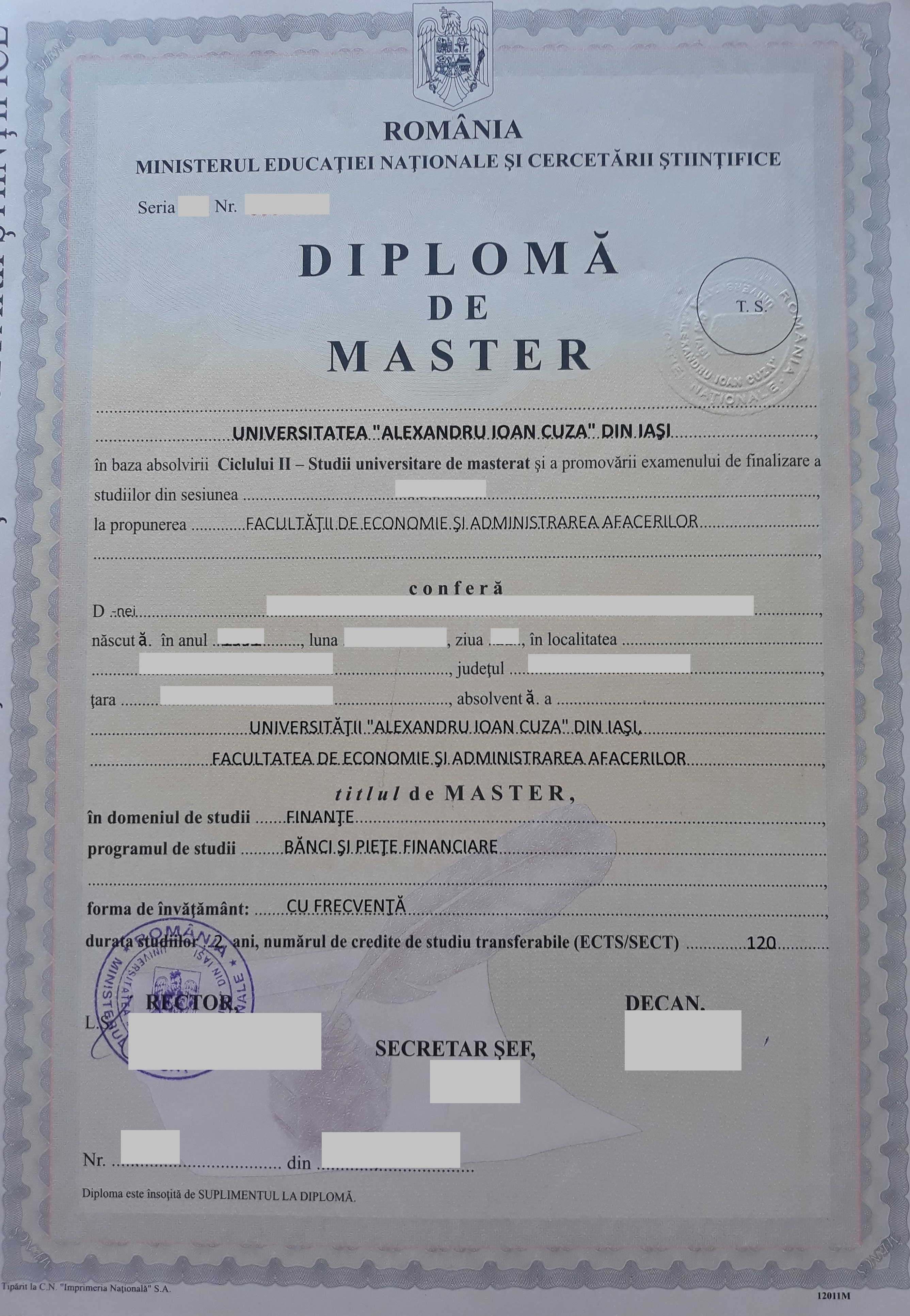 Diplomă de master Iași finanțe - Beglaubigte Übersetzungen