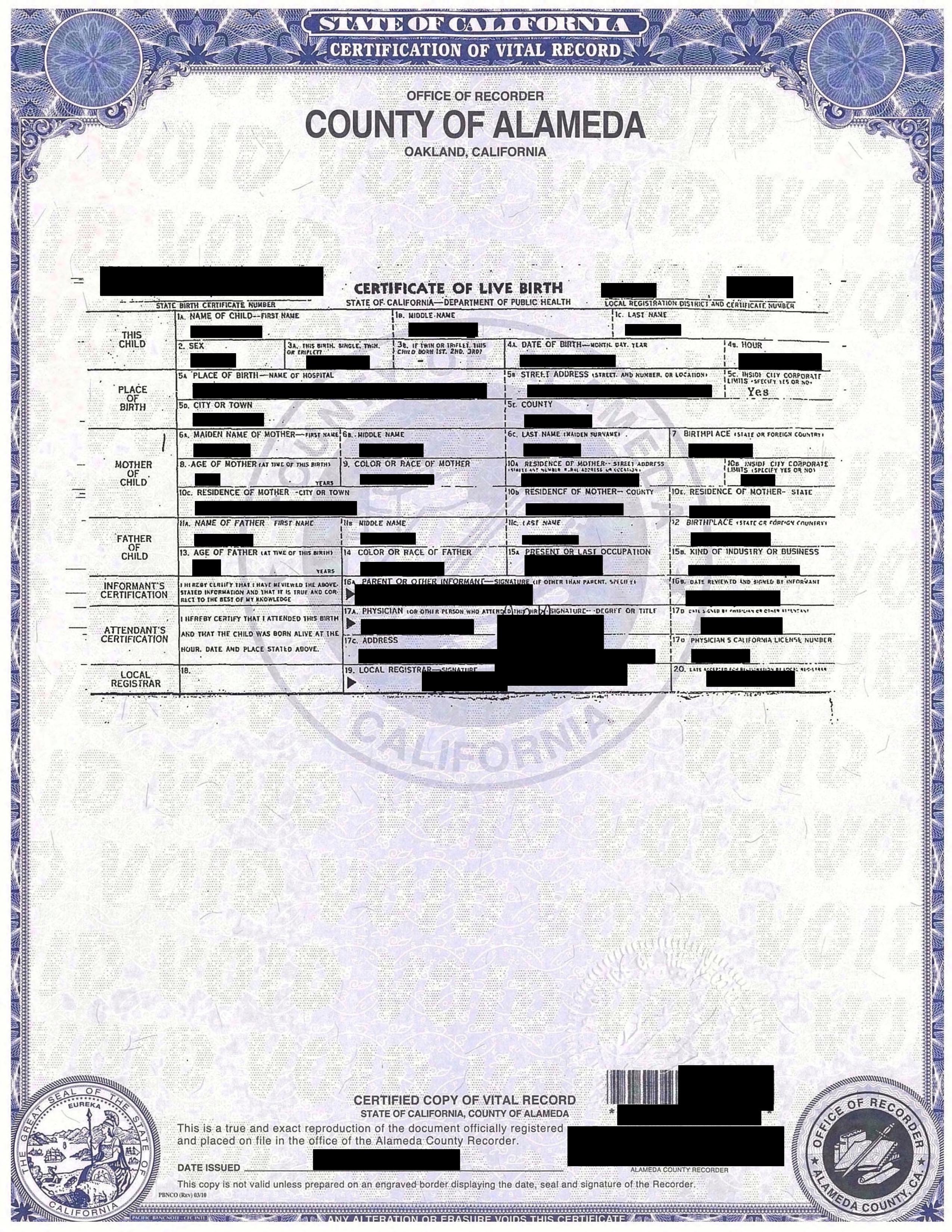 Certificate Of Live Birth California USA Beglaubigte bersetzungen Certificate Of Live Birth California USA Beglaubigte bersetzungen