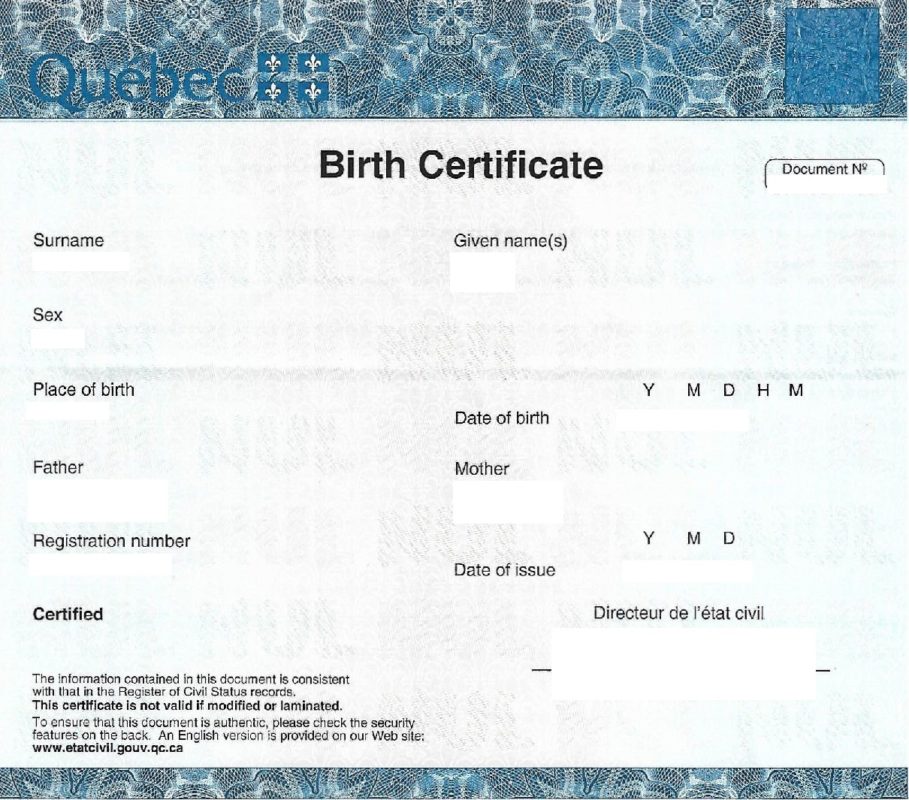 Birth Certificate (Canada, Québec) - Beglaubigte Übersetzungen