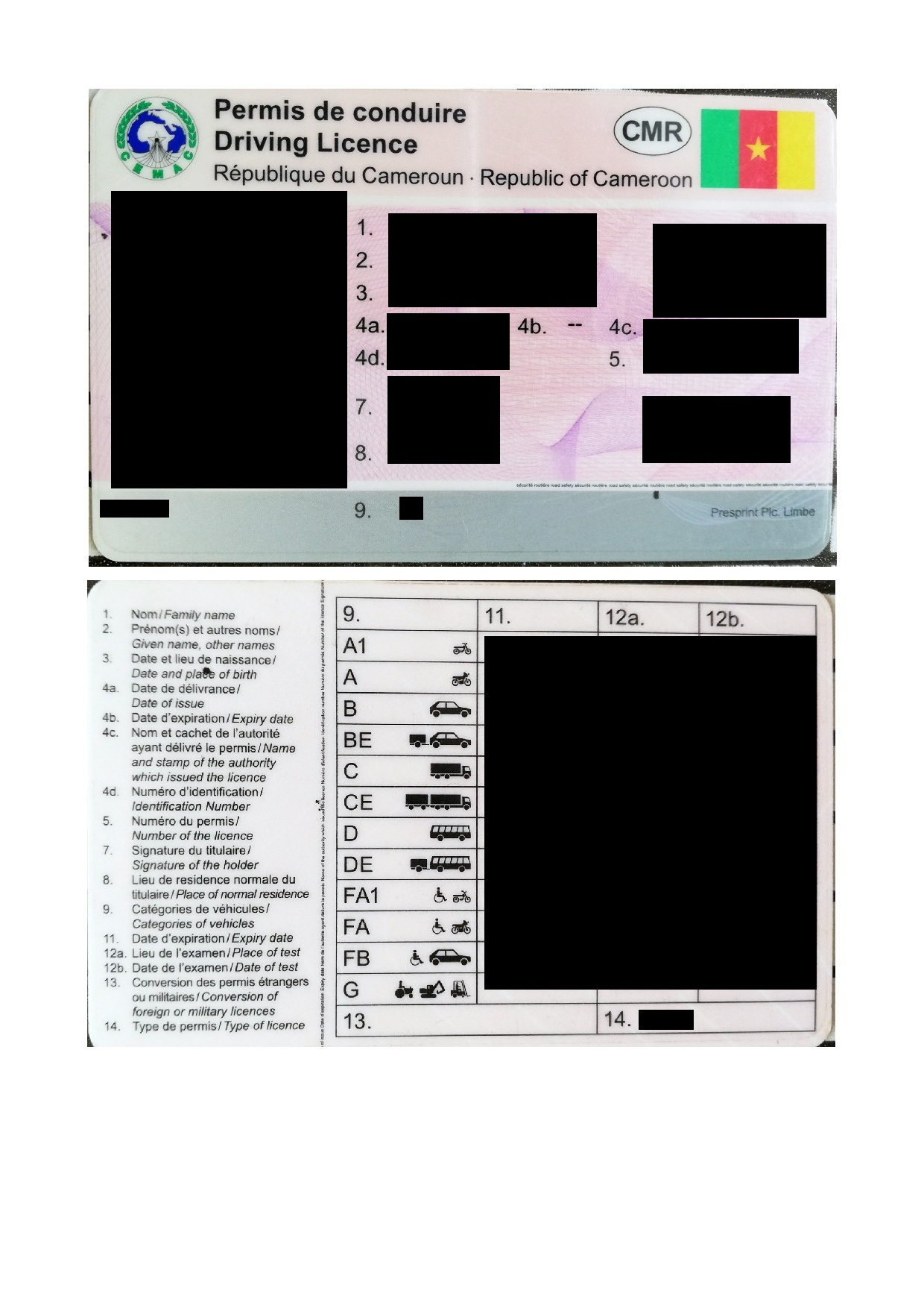 Driving Licence (Cameroon) [Scheckkartenformat] - Beglaubigte Übersetzungen