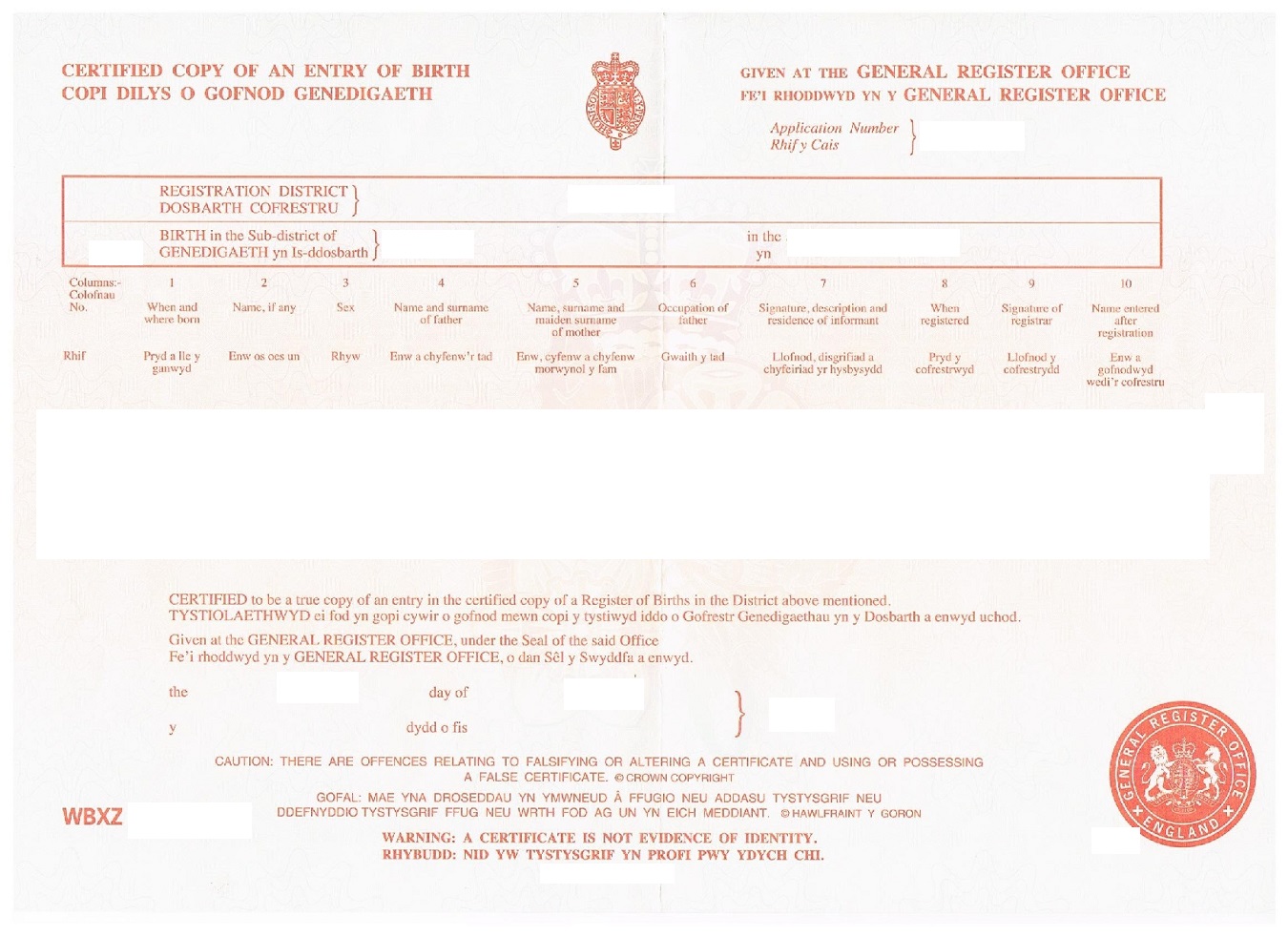 Certified Copy of an Entry of Birth GB - Beglaubigte Übersetzungen