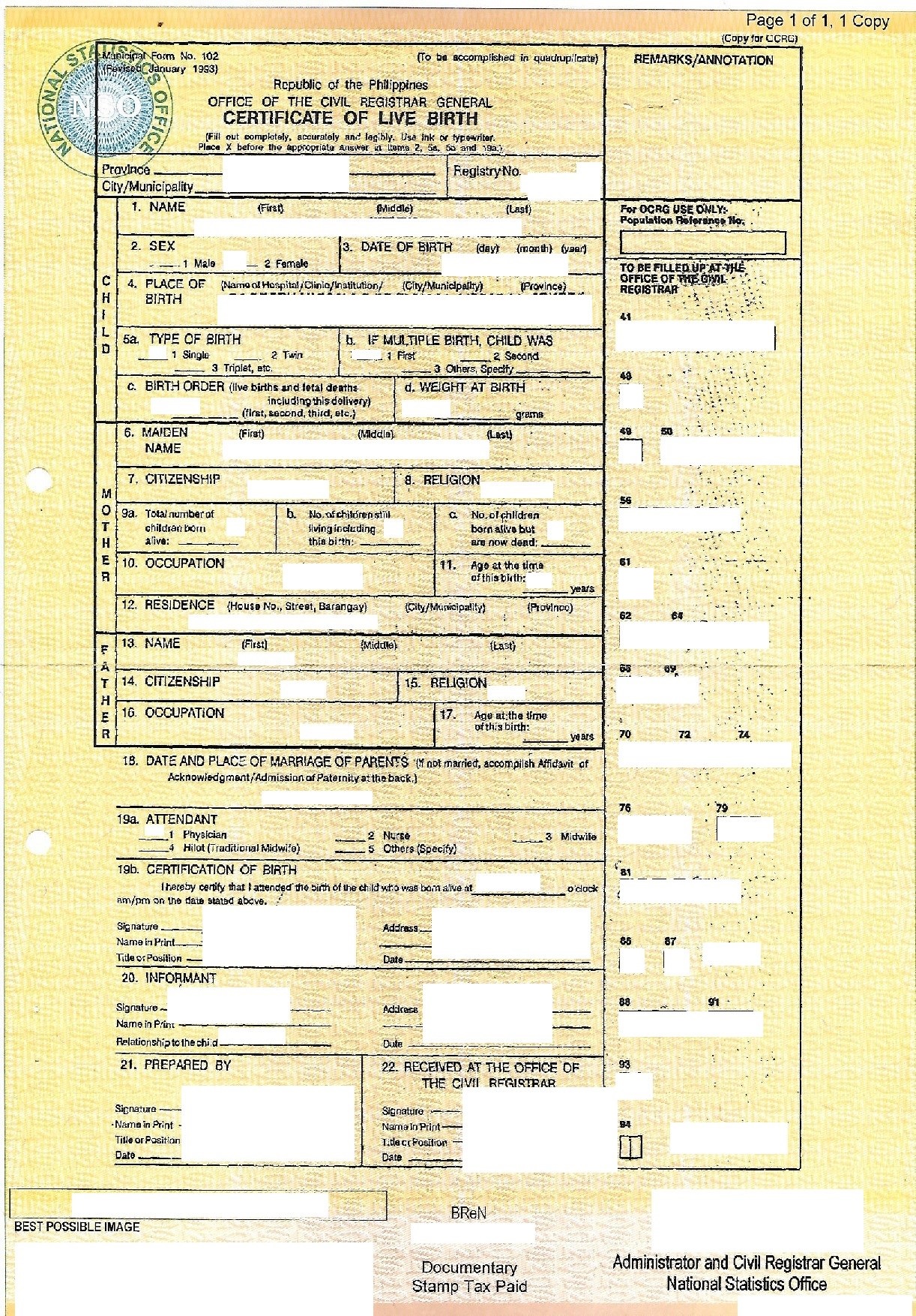 Birth Certificate Cheat Sheet