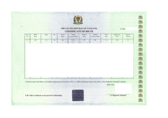 Certificate of Birth (Tanzania) - Beglaubigte Übersetzungen