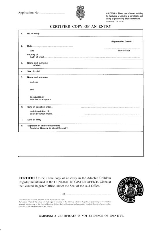 Certified Copy of an Entry_Adoption (United Kingdom) - Beglaubigte ...