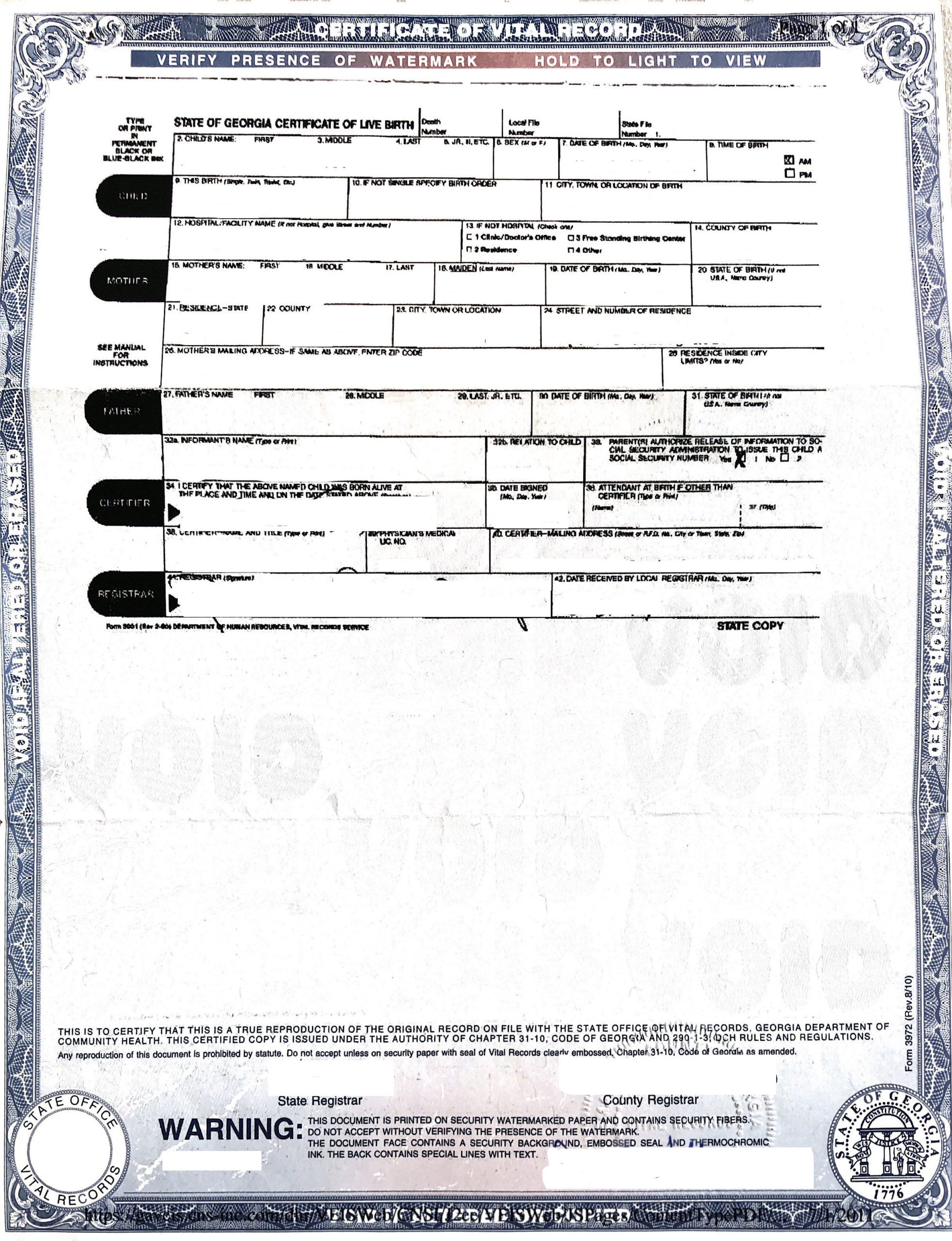 Certificate Of Vital Record Georgia USA Beglaubigte bersetzungen